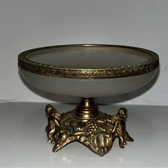 Accents | Vintage Hollywood Regency Cherub Pedestal Frosted Glass ...